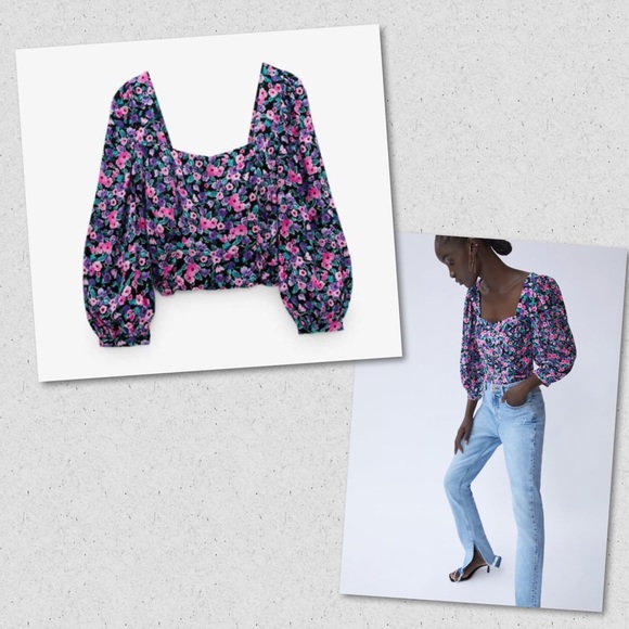 Zara | Tops | Zara Print Crop Top Multicolored | Poshmark